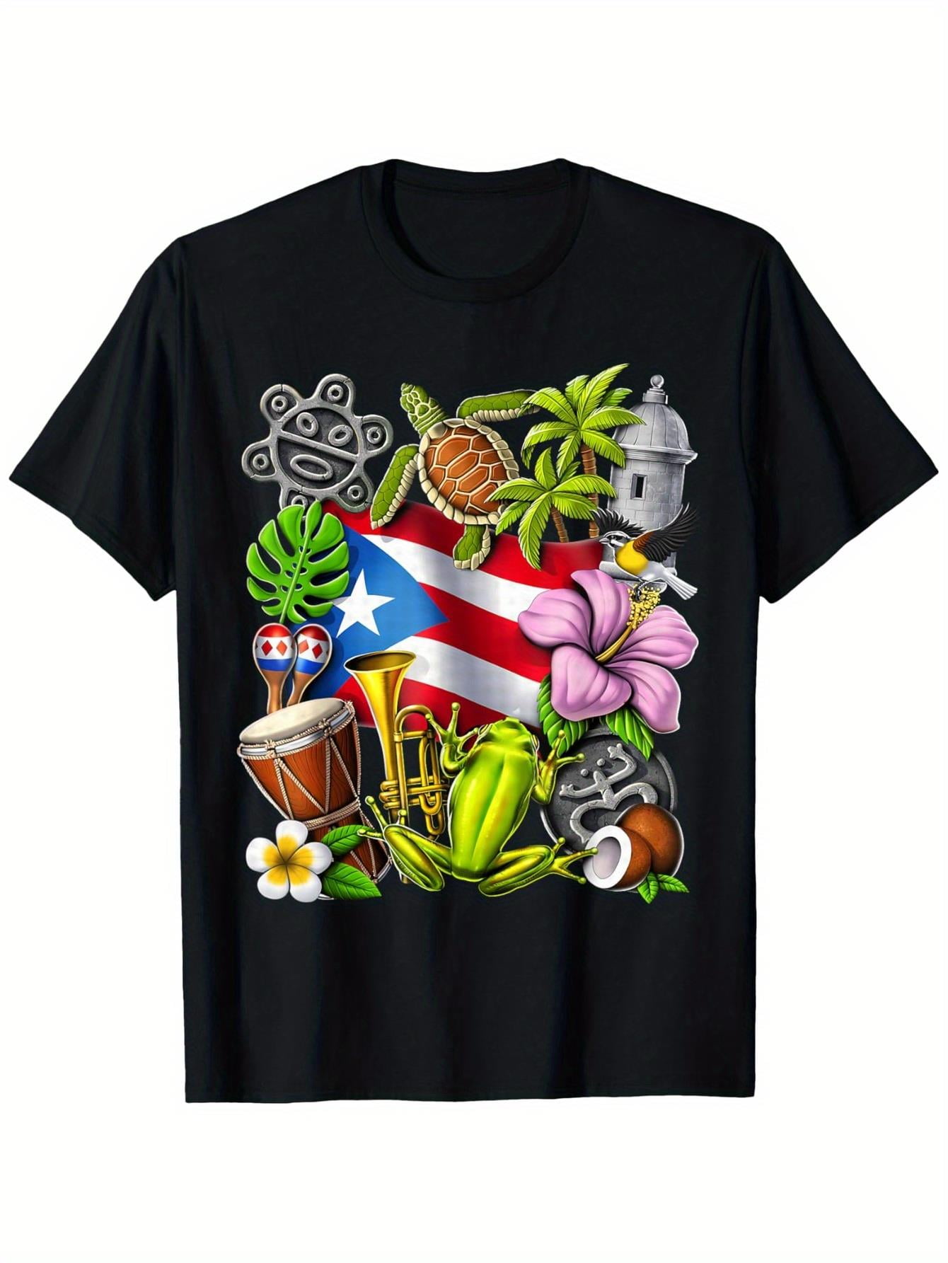Camiseta unisex de algodón 100 % con bandera puertorriqueña, rana coquí ...