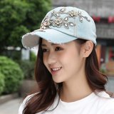 SPRING PARK Flower Embossed Rhinestone Gorgeous Denim Baseball Cap ...