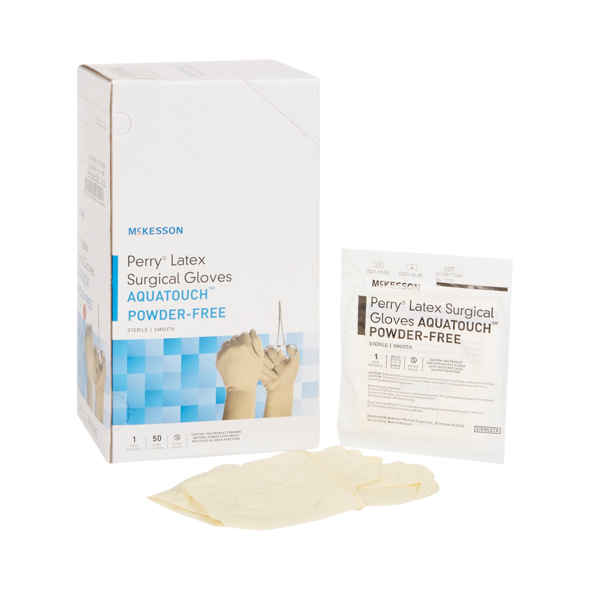 McKesson Perry Latex Surgical Gloves with AquaTouch, Sterile - Cream, 8 ...