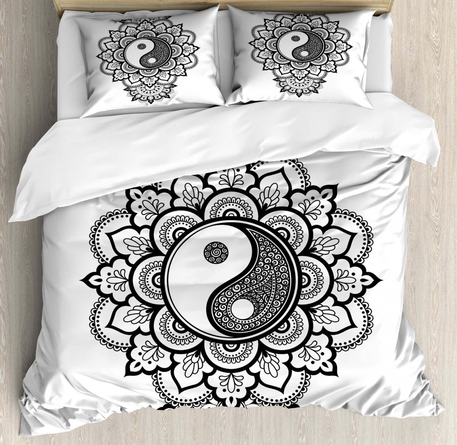 Ethnic Duvet Cover Set King Size, Creative Composition of Yin Yang and ...