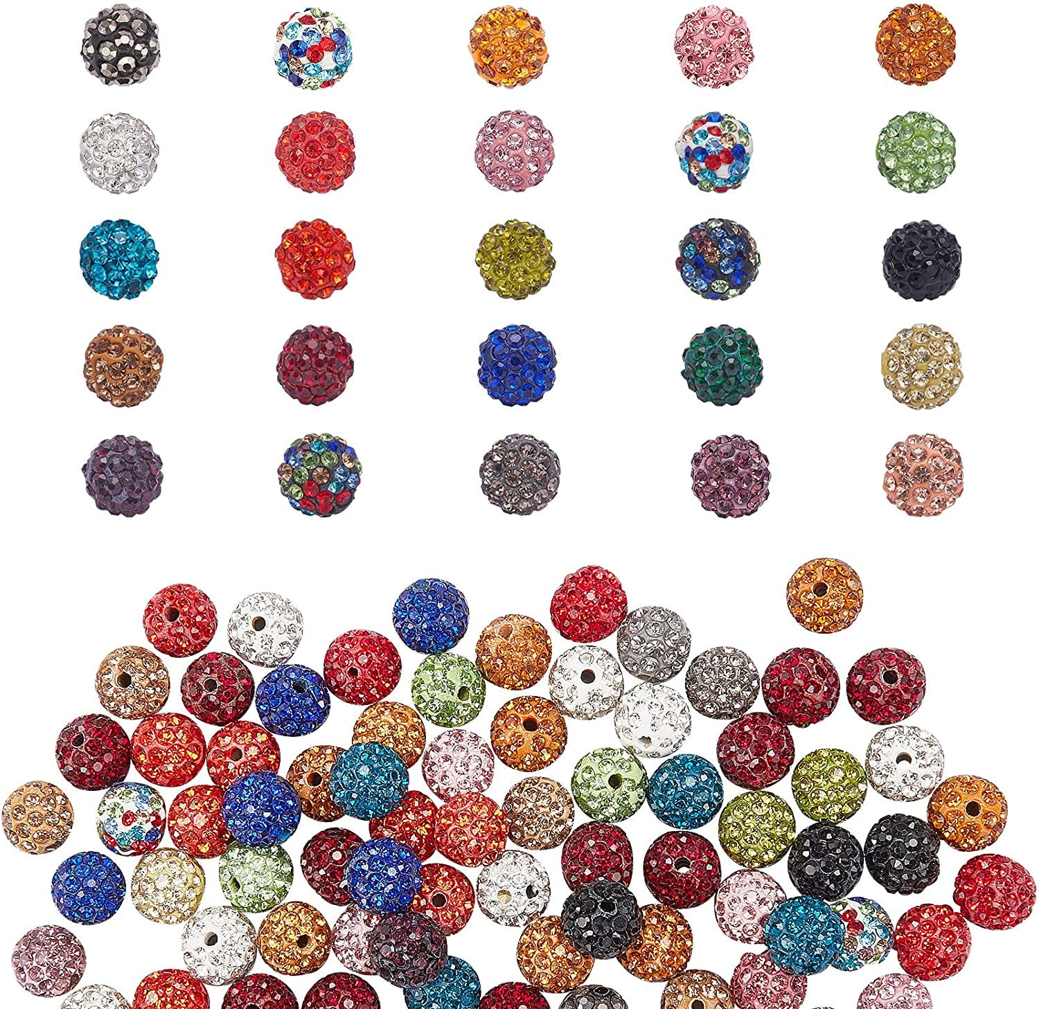 100pcs Rhinestones Beads 10mm Pave Disco Ball Clay Beads Mixed Color ...