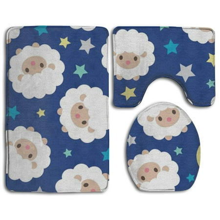 JSDART Cartoon Sheep 3 Piece Bathroom Rugs Set Bath Rug Contour Mat and ...