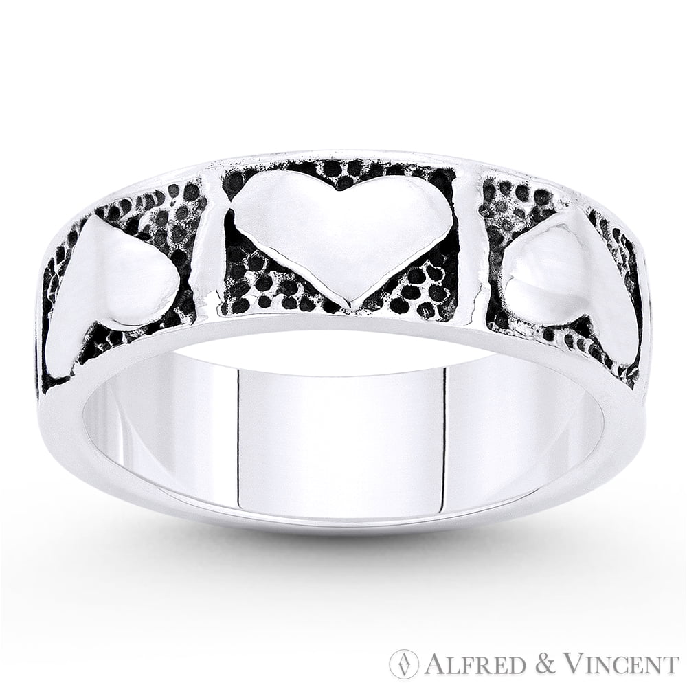 Multi-Heart Charm Stackable 6mm Band in Oxidized .925 Sterling Silver ...
