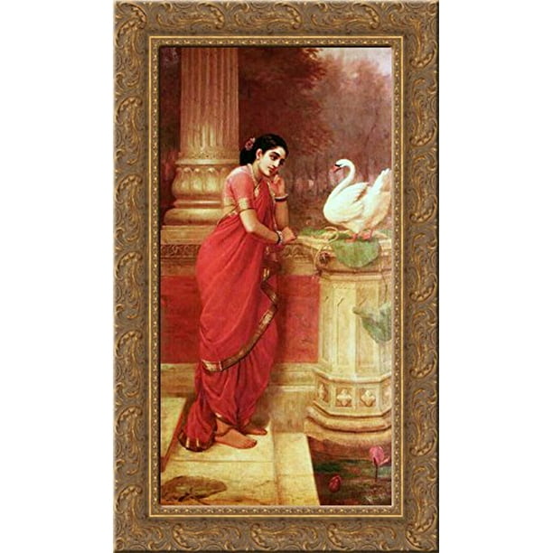 Hamsa Damayanti 17x24 Gold Ornate Wood Framed Canvas Art by Ravi Varma ...