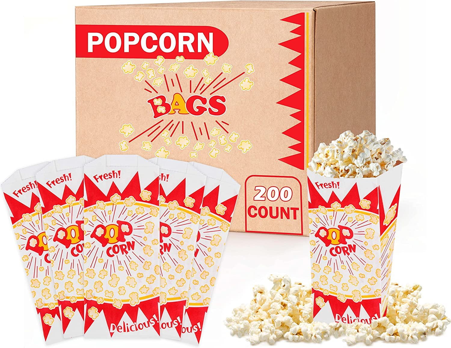 200 Popcorn Bags, Popcorn Machine Supplies Set, 1 oz Grease Resistant ...