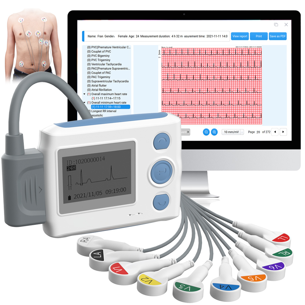 TH12 AI ECG Machine Electrocardiograph Protable 12 lead 24h EKG Holter ...