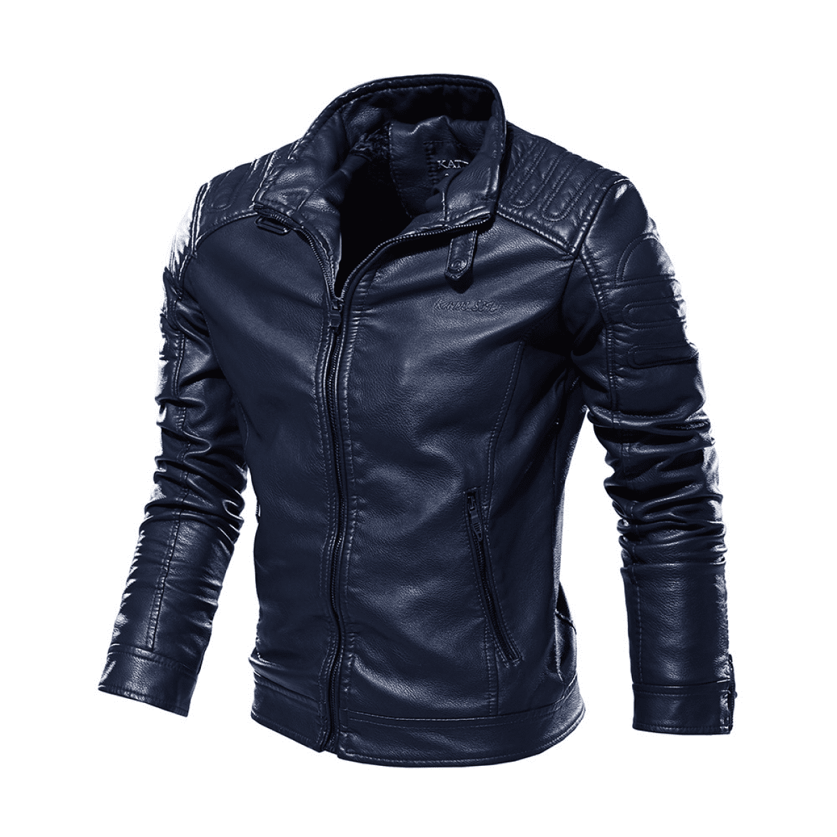 Buy Aozrynl Men's Plus Size Leather Motorcycle Biker Long Sleeve Collar ...