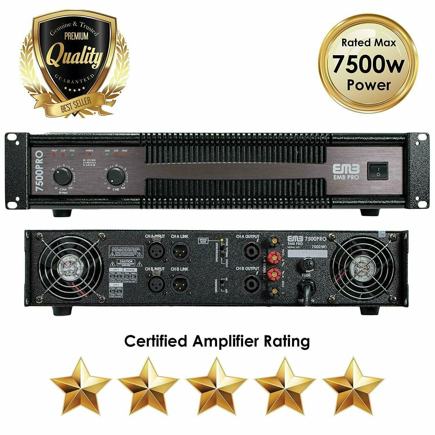EMB 7500 Watts 2 Channel Professional Power Amplifier EB7500PRO AMP DJ ...