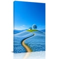 Blue Cottage Canvas Wall Art for Living Room, Blue Tree Blue Field Path ...