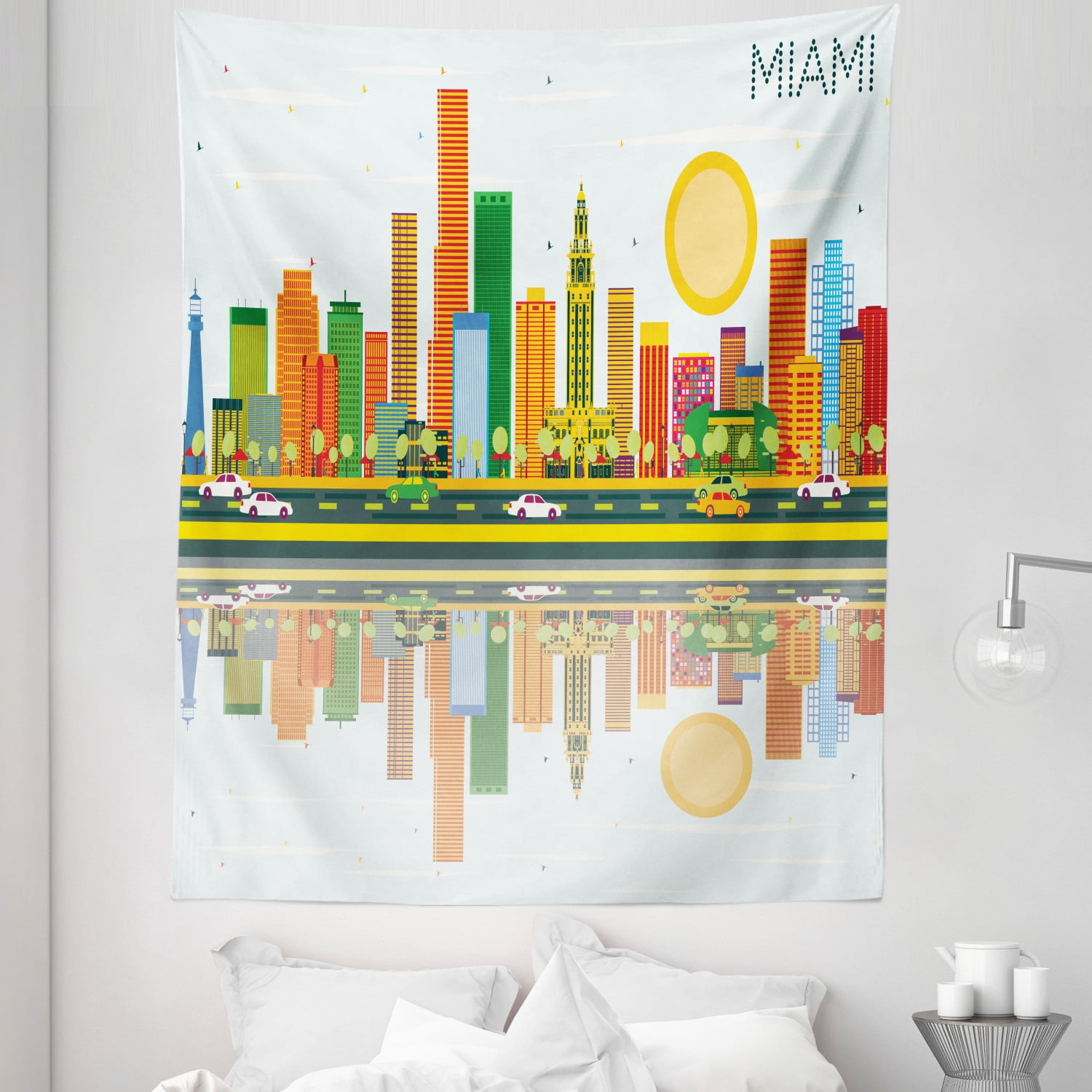 Miami Tapestry, North American City Skyline with Water Reflection ...