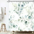 Watercolor Green Eucalyptus Shower Curtain and Bath Rug Set 4 Pcs ...