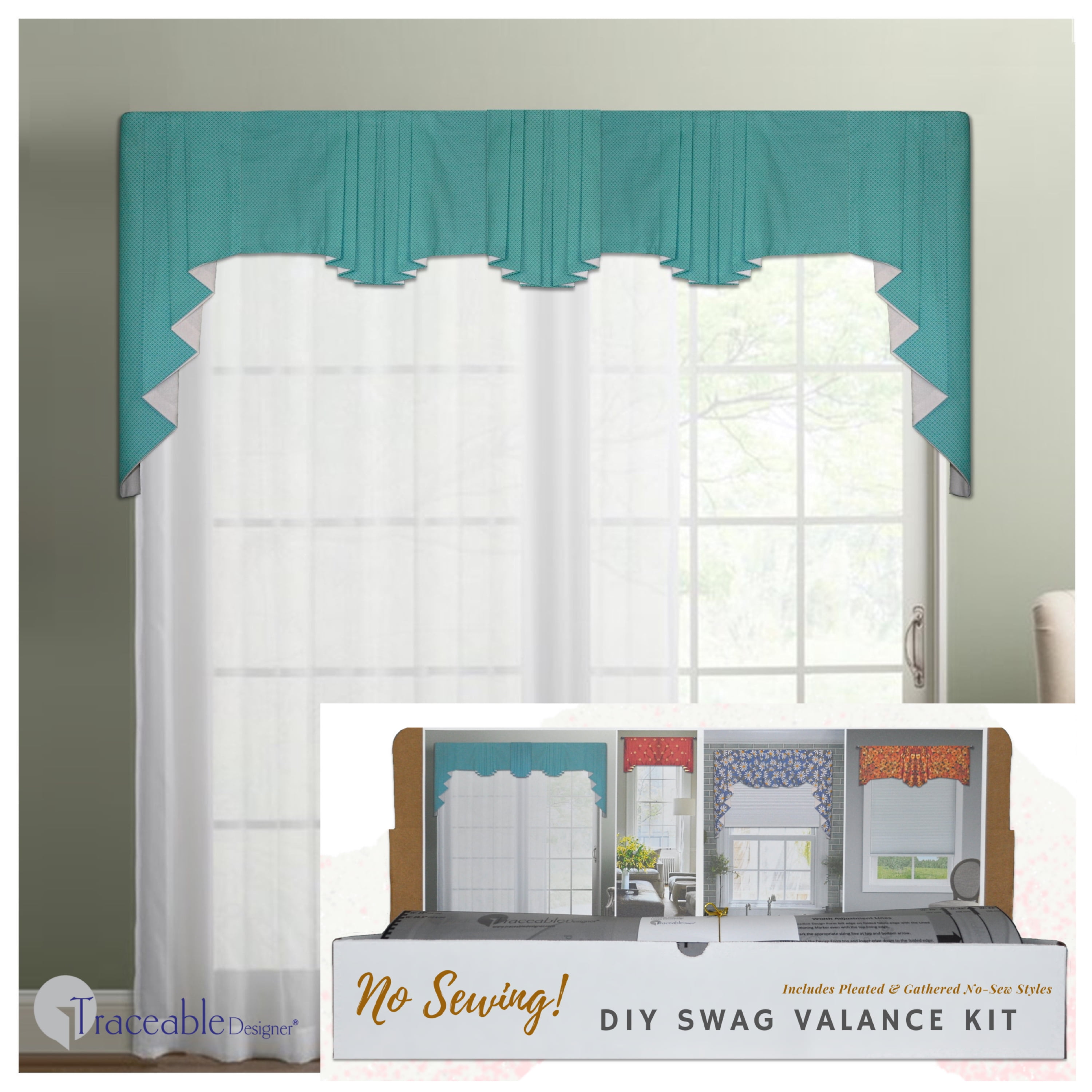 Traceable Designer Pleated & Gathered Swag Valance, Reusable Kit, No ...