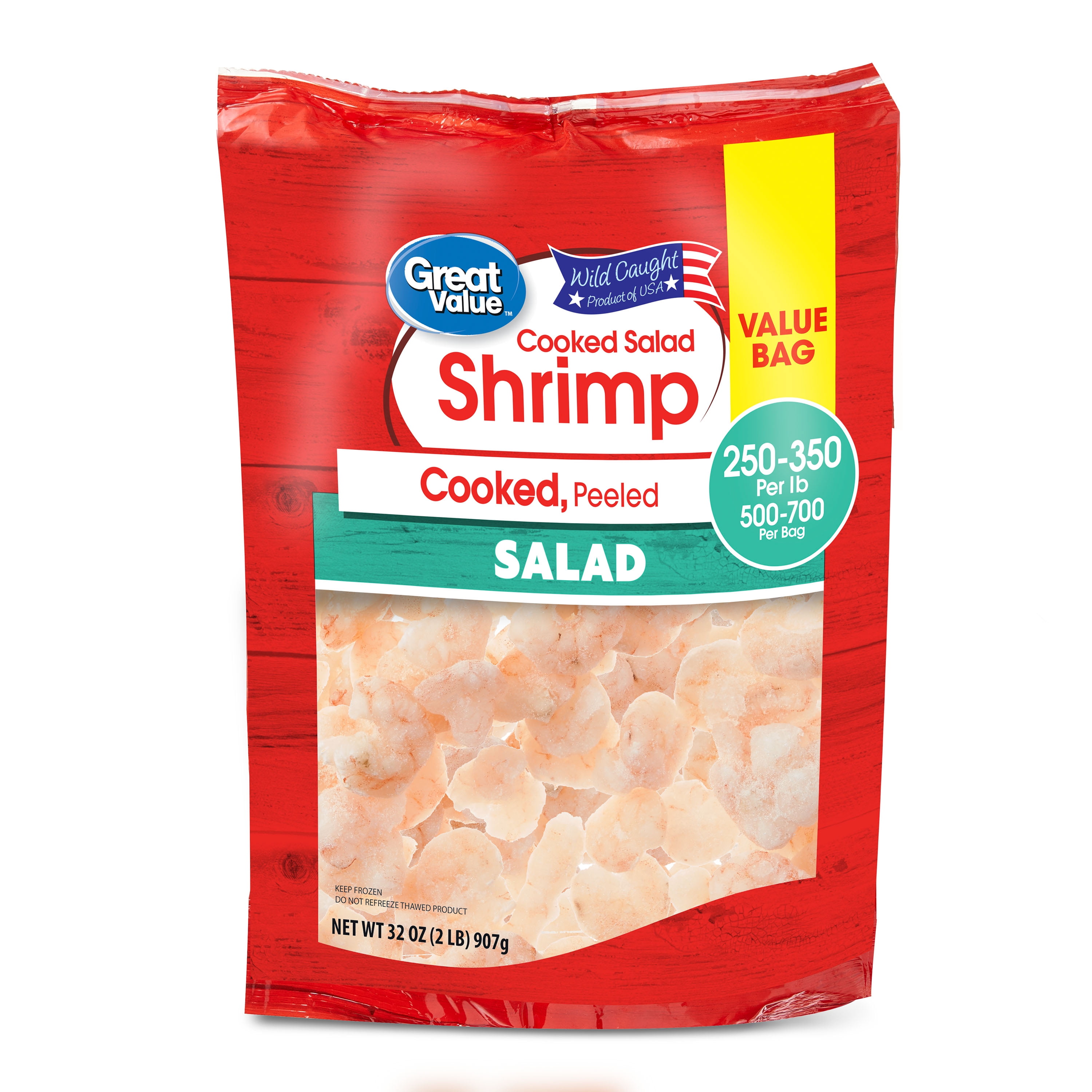 Great Value Frozen Cooked Peeled, Tail-off Salad Shrimp, 32 oz (250-350 ...