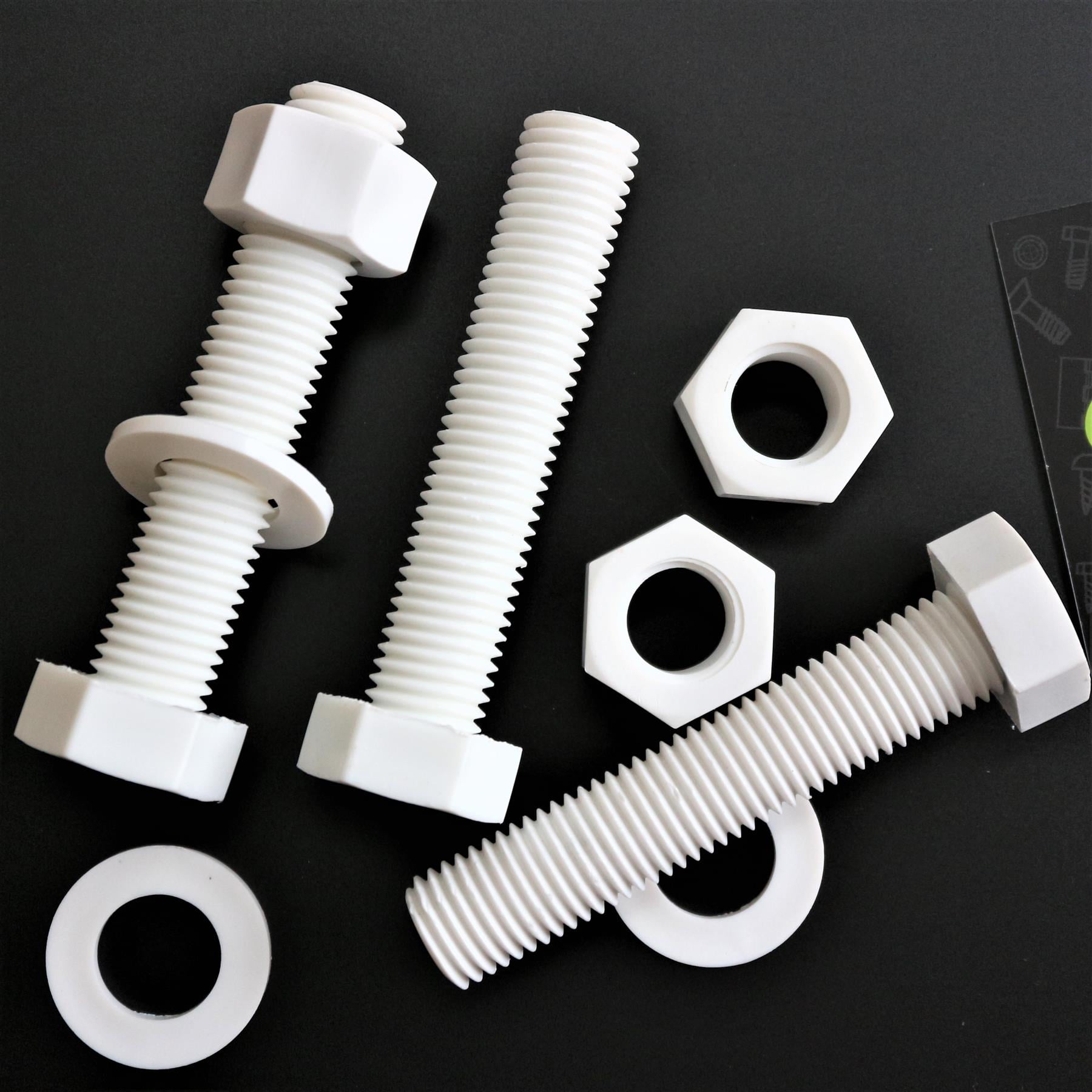 5x White Hex Head Polypropylene (PP) Plastic Nuts and Bolts, Washers ...