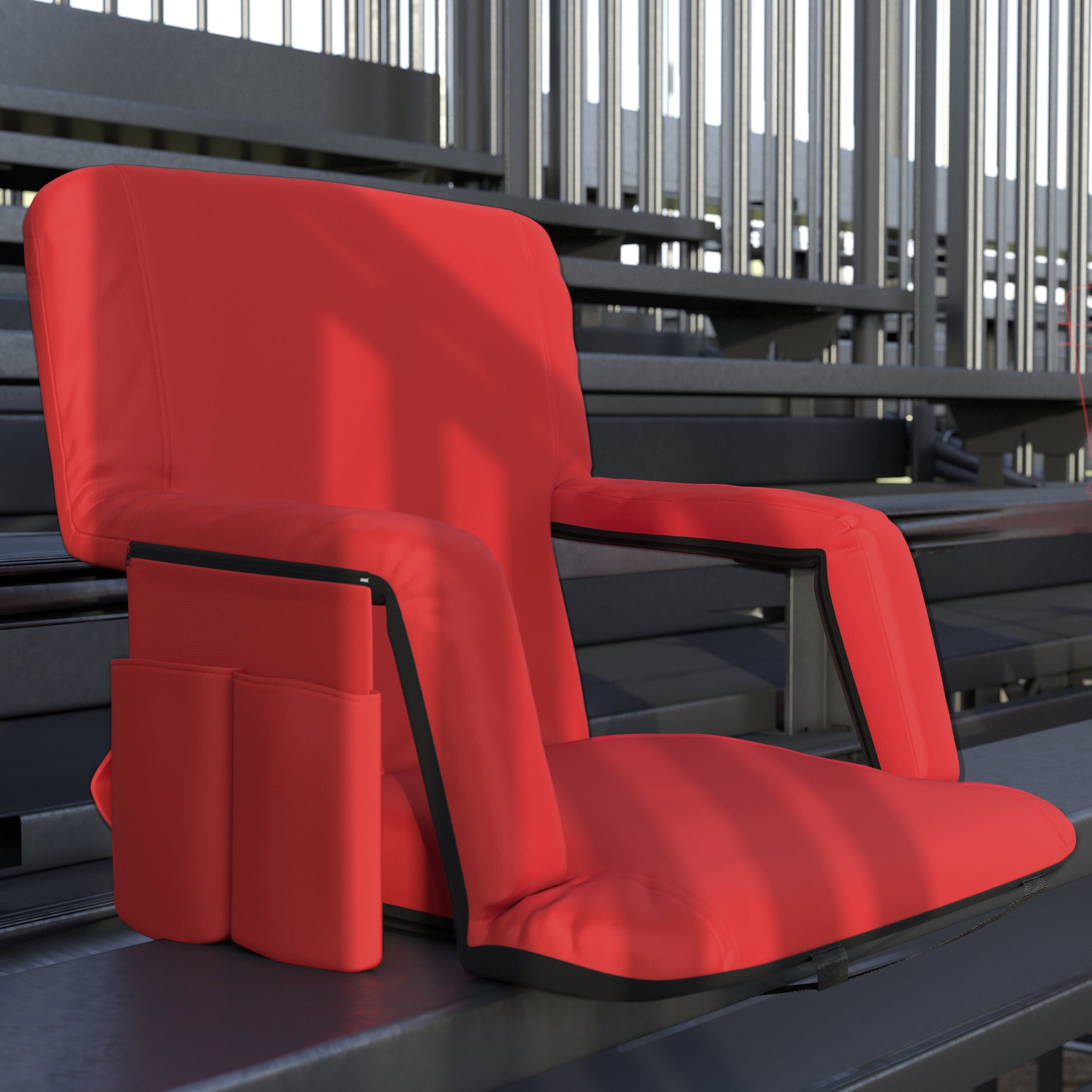 Emma + Oliver Portable Stadium Chair with Armrests, Red Reclining ...