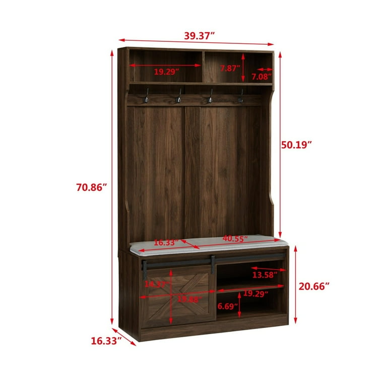 Prepac Wide Hall Tree With Shaker Doors White And Black Prepac Wide ...