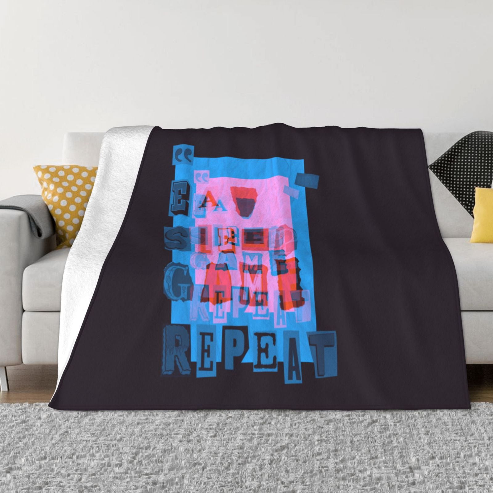 XMXT Throw Blanket, Game Letter Collage Print Blue Machine Washable ...