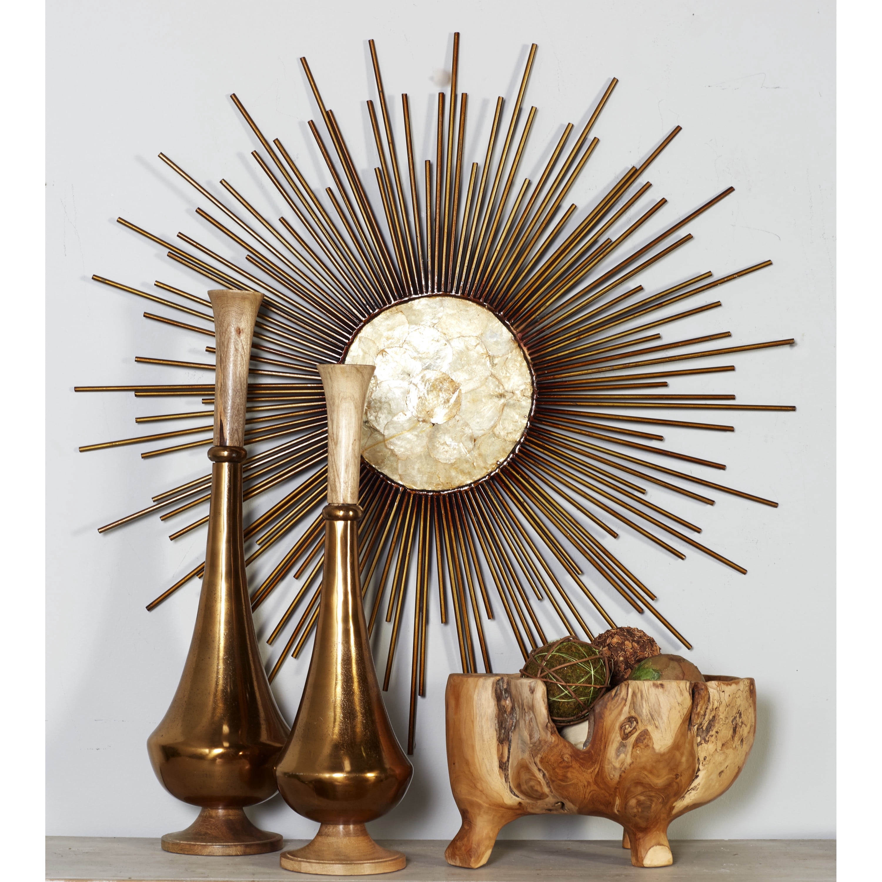 DecMode Gold Metal Sunburst Wall Decor with Capiz Accent - Walmart.com