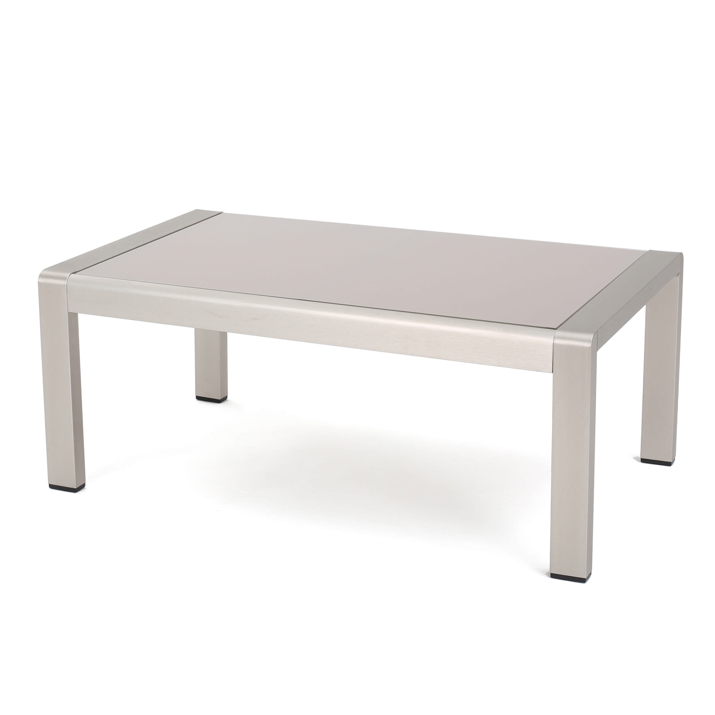 GDF Studio Crested Bay Outdoor Aluminum Coffee Table with Glass Top ...
