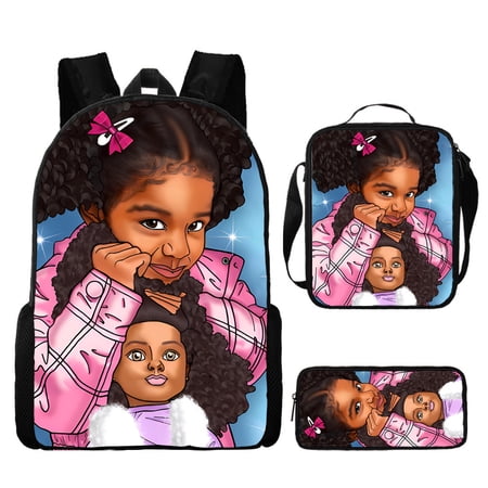 African American Girl Backpack Teen School Bag With Satchel Pencil Bag ...