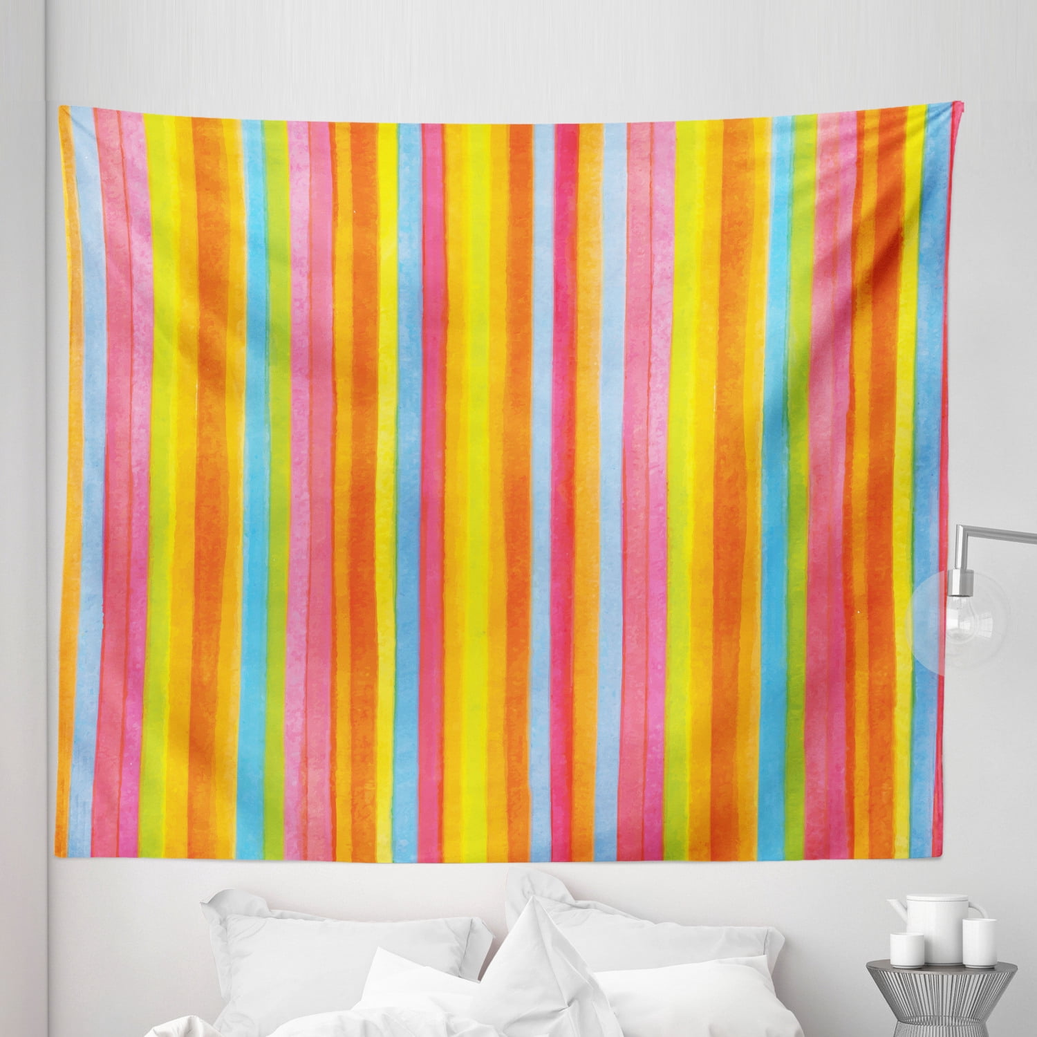 Striped Tapestry, Vertical Stripes in Lively Rainbow Colors and Modern ...