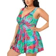 Womens Plus Size Two Piece Swimdress Twist Knot V Neck Floral Bathing