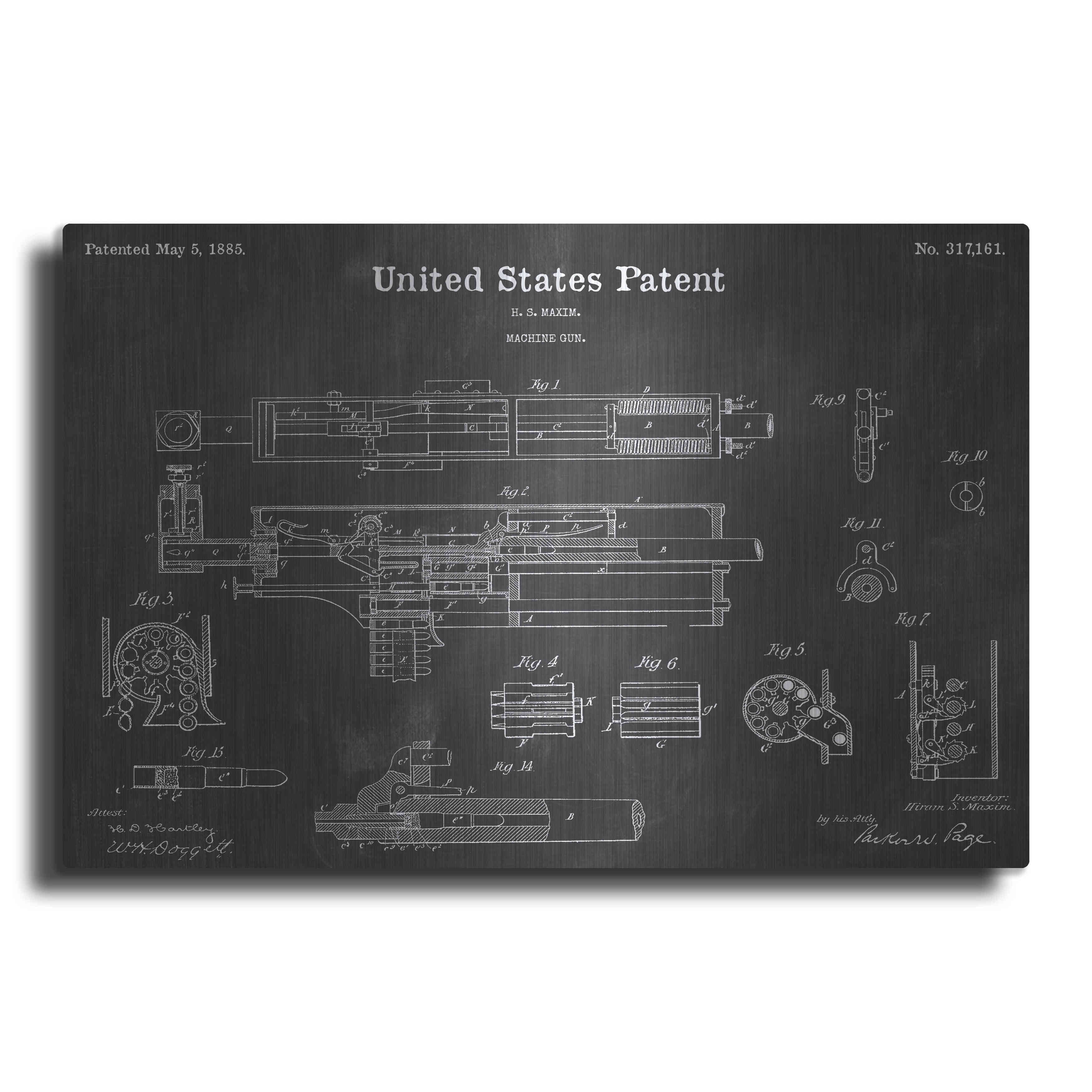 Luxe Metal Art 'Machine Gun Vintage Patent Blueprint' by Epic Portfolio ...