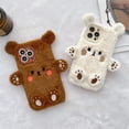 Cute Kawaii 3D Bear Furry Warm Plush Compatible with iPhone Case (Brown ...