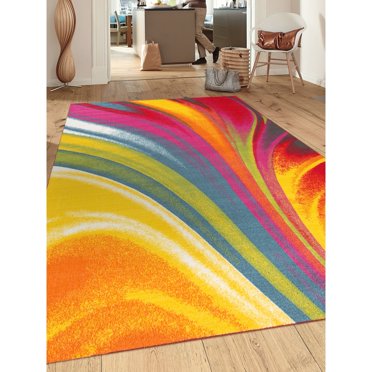 Modern Contemporary Waves Non-Slip Rug or Runner Multi - Walmart.com