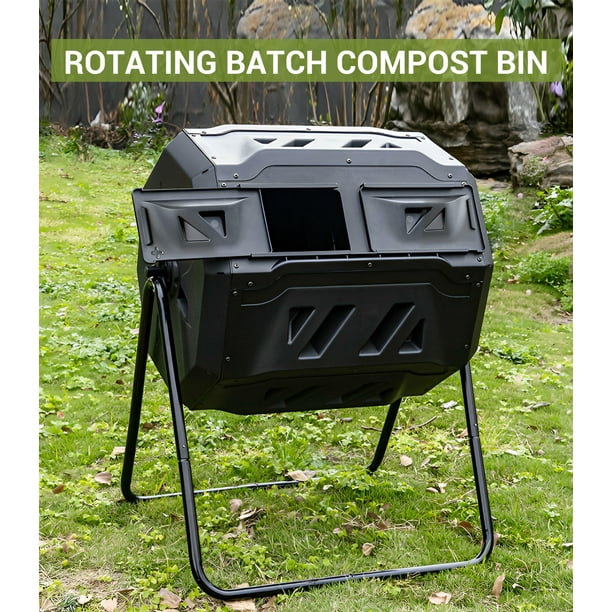 43 Gallon Tumbling Composter, Rotating Batch Composter Dual Chamber ...