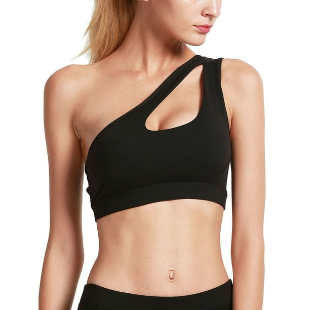 Dodoing Womens One Shoulder Cut Out Tank Top Workout Padded Sports