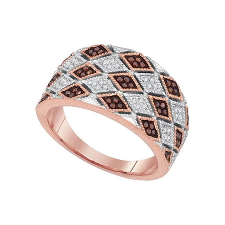 10kt Rose Gold Womens Round Red Color Enhanced Diamond Diagonal Square ...