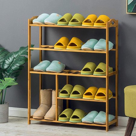 Home Free Standing Bamboo Shoe Rack Wooden Stackable Entryway Organizer ...