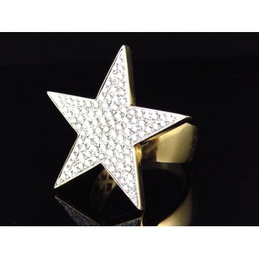 Men's 14K Yellow Gold Real Diamond Puff Pillow 3D Round Pinky Ring 5.75 ...