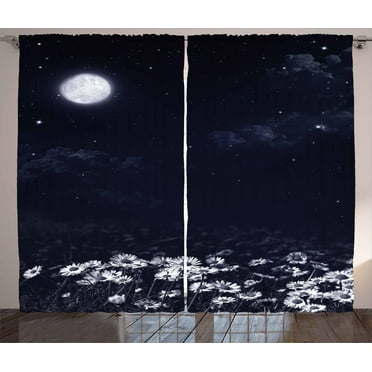 Night Curtains 2 Panels Set, Star Filled Dark Sky Vivid Celestial Theme ...