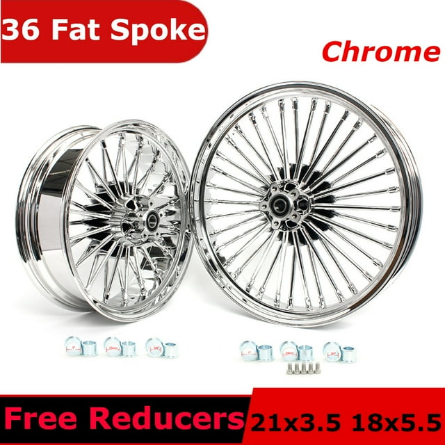 Chrome Fat Spoke Wheels Rims 21x3.5 18x5.5 for Harley Dyna Wide Glide ...