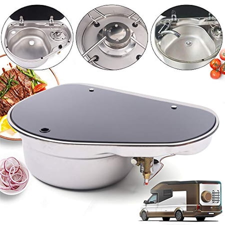 Eapmic Gas Stove Hob and Stainless Steel Sink Combo W/Black Glass Lid ...