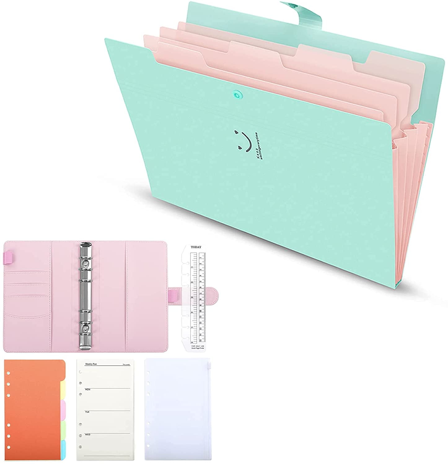 File Folder+12pcs Binder Pockets with PU Leather 6 Ring Binder ...