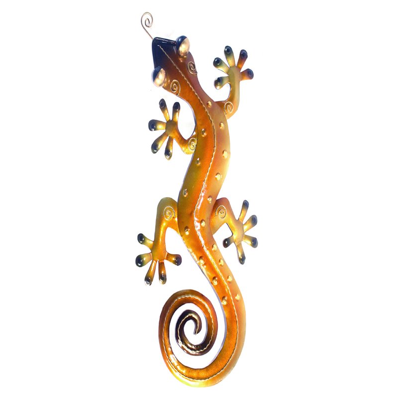 D-Art Collection Tin Metal and Iron Gecko Wall Decor in Orange ...