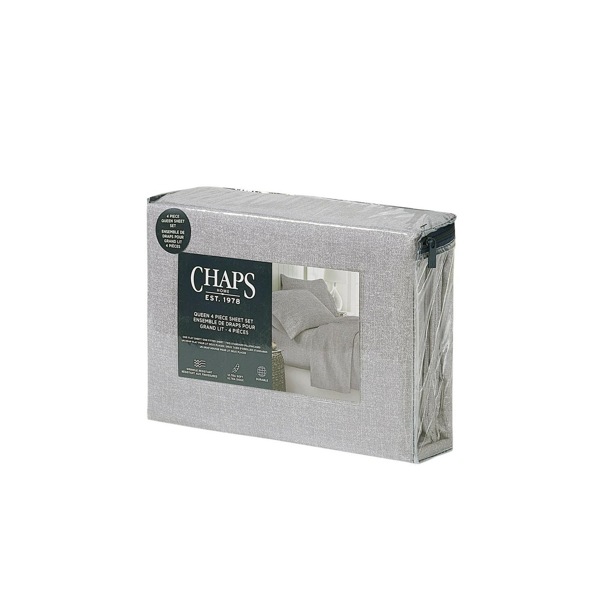 Click here for Chaps Solid Microfiber Soft 4pc Sheet Set Grey Kin... prices