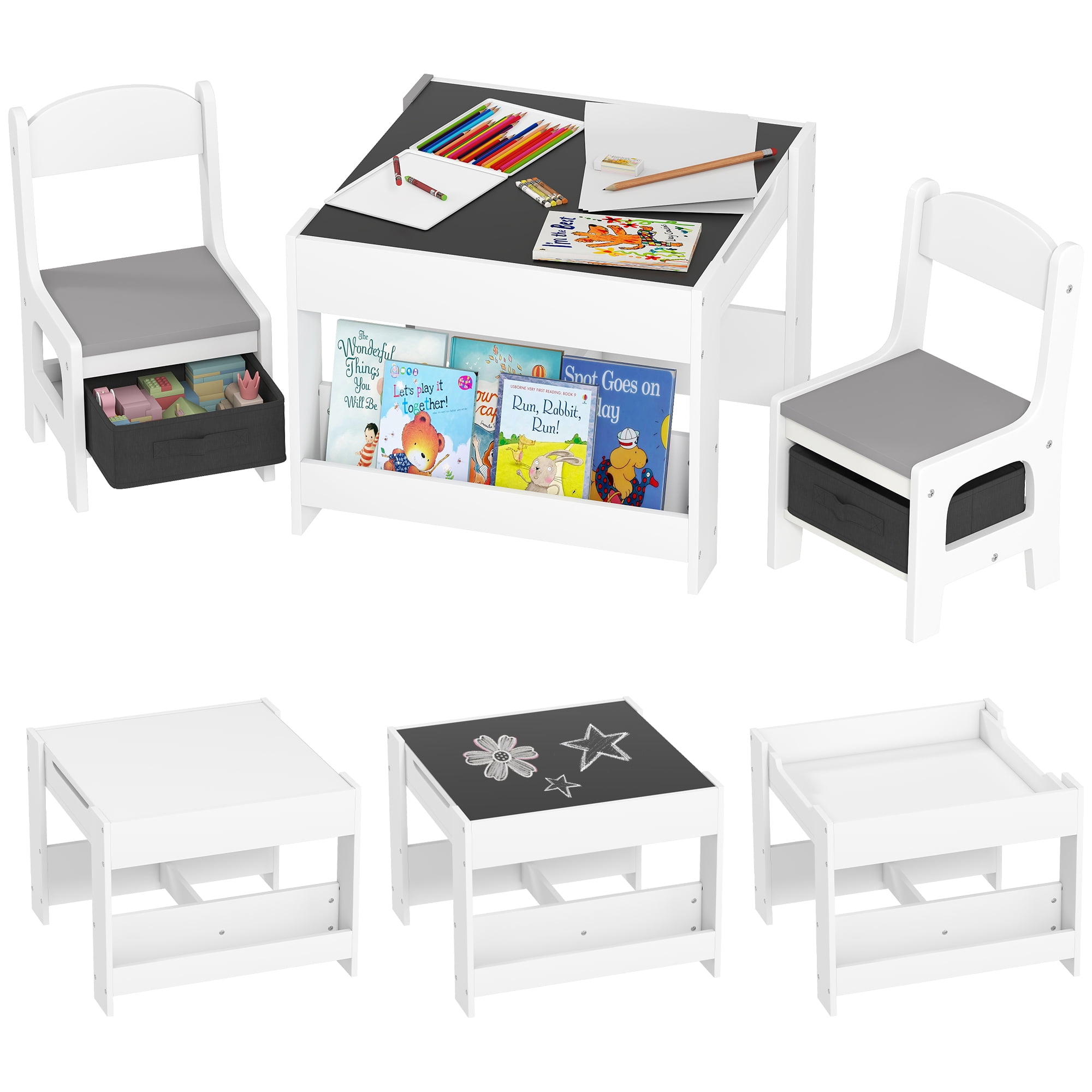 Click here for Qaba 3 Piece Kids Table And Chair Set With Reversi... prices