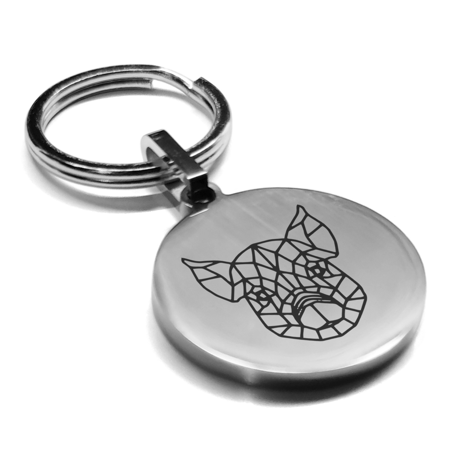 Stainless Steel Geometric Polygon Pig Animal Round Medallion Keychain ...