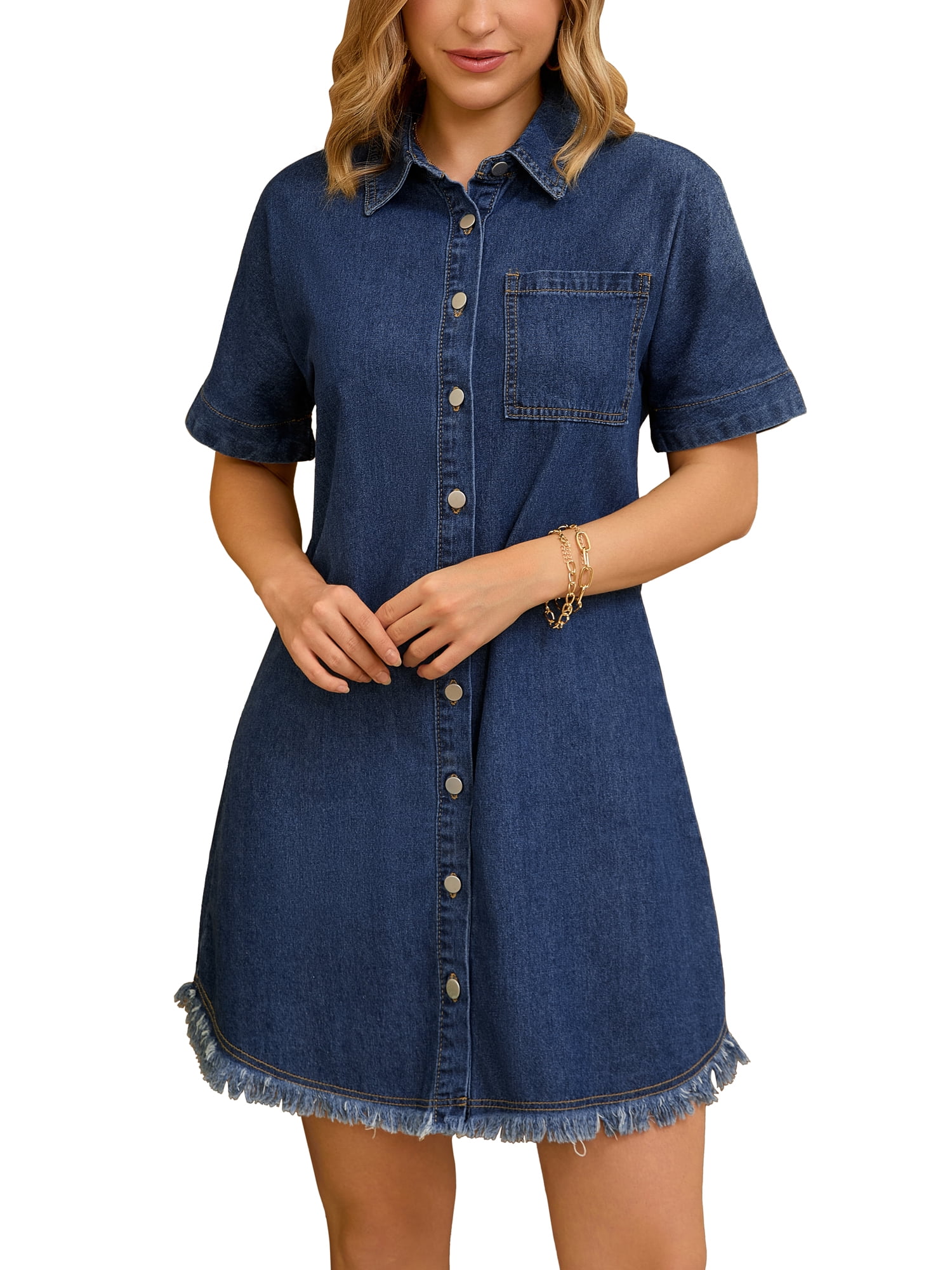 INSPIRE CHIC Vestido Midi de Mujer en Denim con Botones, dobladillo ...