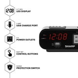 Sharp Alarm Clock with 2X Outlets, Surge Protect, Rapid USB Charge, LED ...