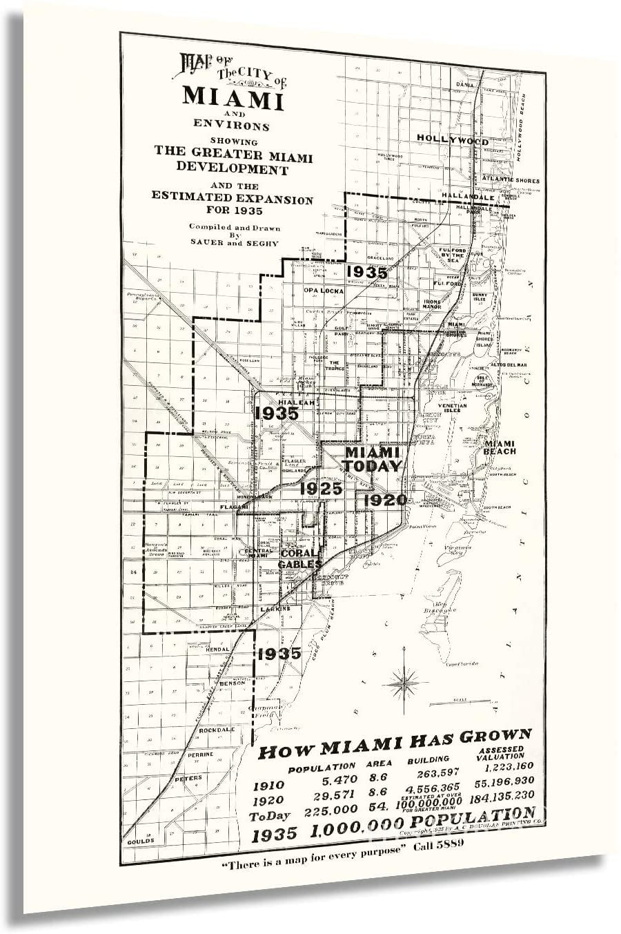 HISTORIX 1925 Miami Florida Vintage Map Poster Wall Art Print, 18 x 24 ...