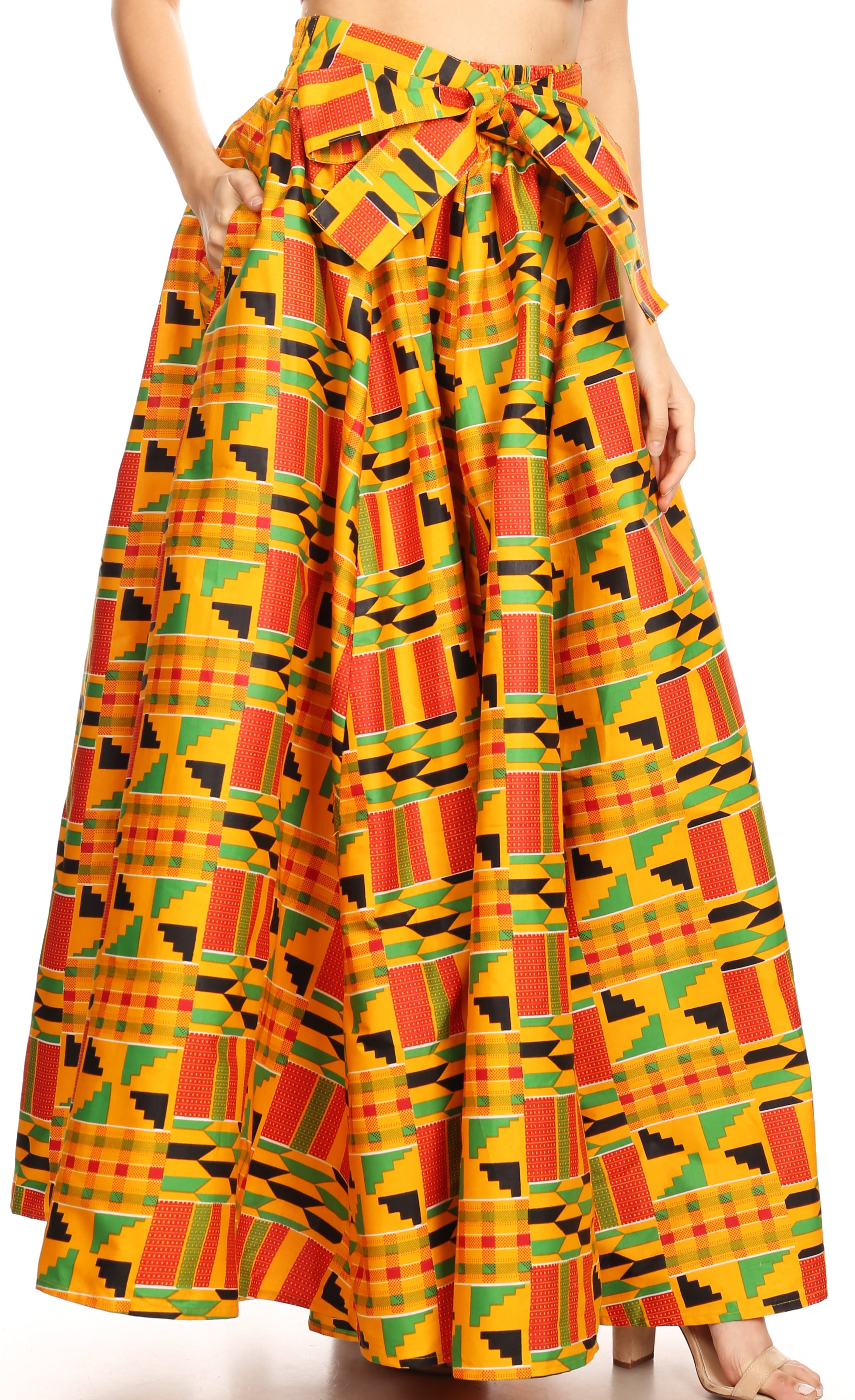Sakkas Ami Womens Maxi Long African Ankara Print Skirt Pockets