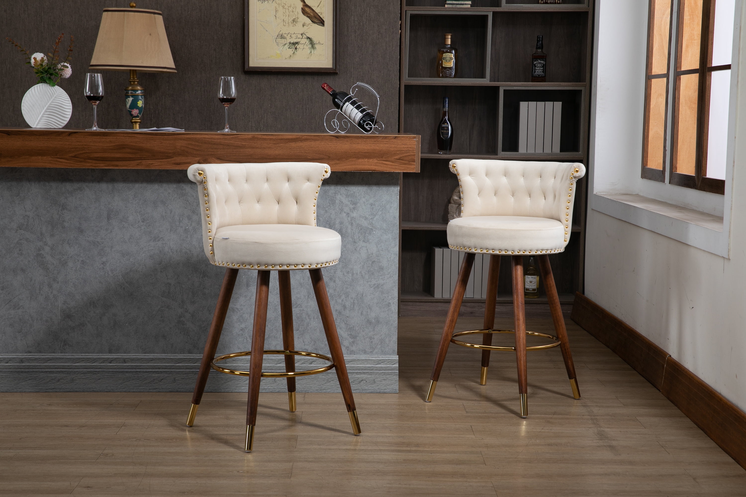 Luccalily Velvet Bar Stools Set of 2,the seat with a 360 degrees rotate ...