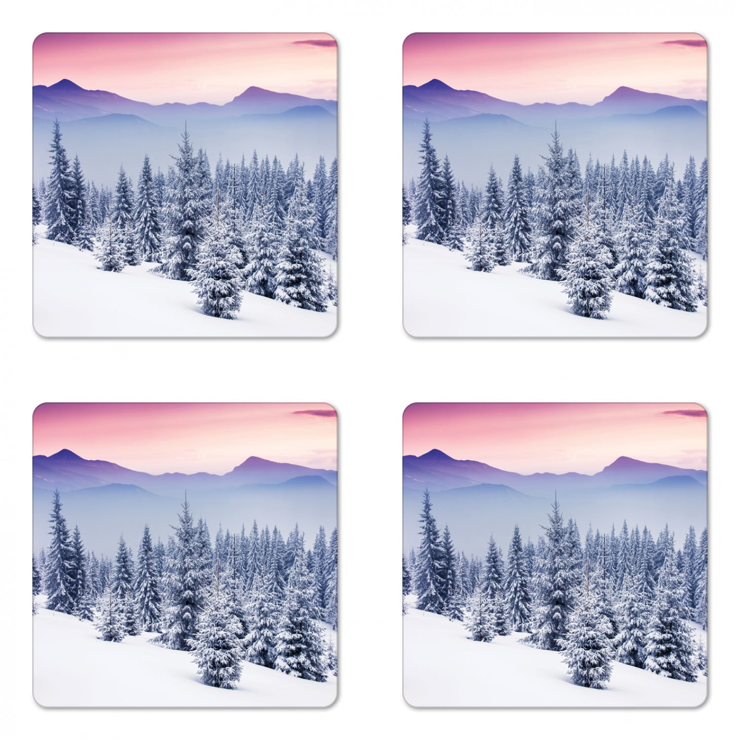 Winter Coaster Set of 4, Dreamy Evening Landscape Dramatic Sky and Snow ...