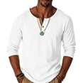 Mens Cotton Blend Long Sleeve Henley Shirt Crewneck 2-Button Placket ...