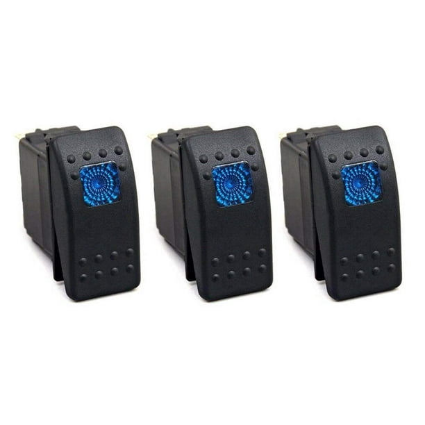 12V 20 Amp Waterproof Blue LED Boat Marine Rocker Switch On/Off SPST 3 ...